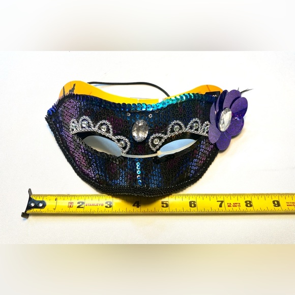 walgreens | Accessories | Deluxe Mask W Feather Ball Blue Black Glitter ...
